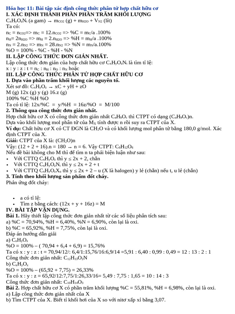 Hóa học 11 BT tìm CTPT HC | PDF