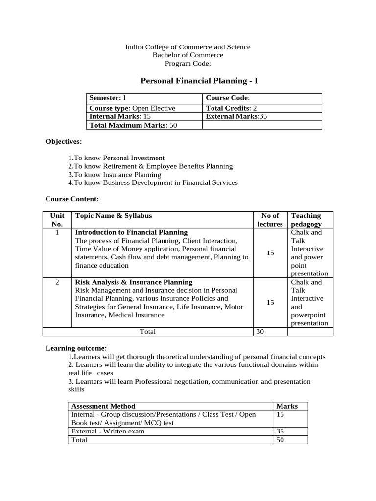 Personal Financial Planning Overview | PDF | Insurance | Life Insurance