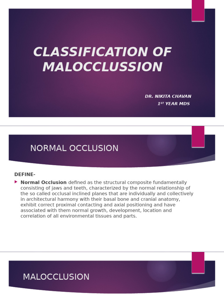 Malocclusion Classification Guide | PDF | Orthodontics | Dentistry