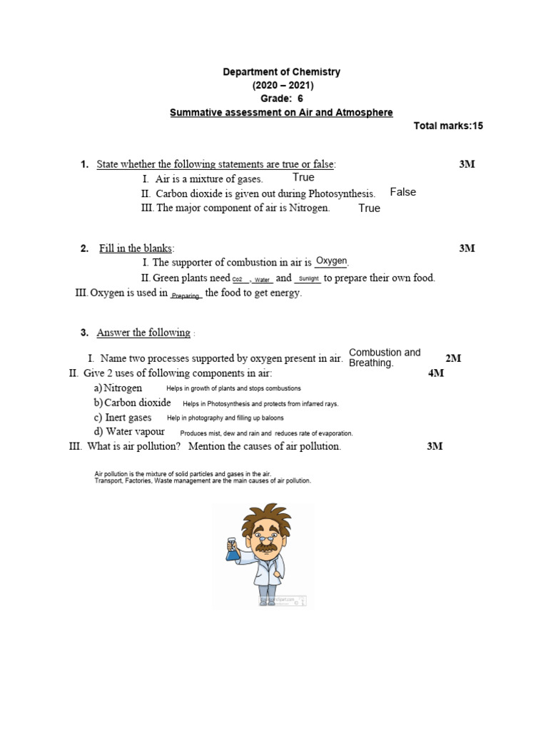Unit 8 Air and Atmosphere - Summative Assessment | PDF