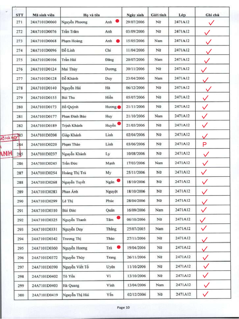 Diem danh A12 10_2 | PDF