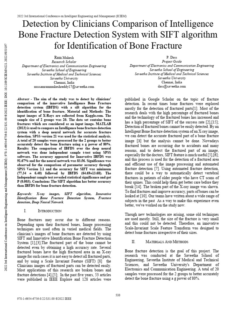Detection by Clinicians Comparison of Intelligence Bone Fracture Detection System With SIFT ...