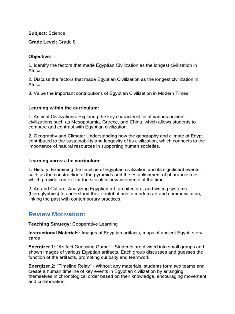 lesson_plan | PDF | Ancient Egypt | Civilization