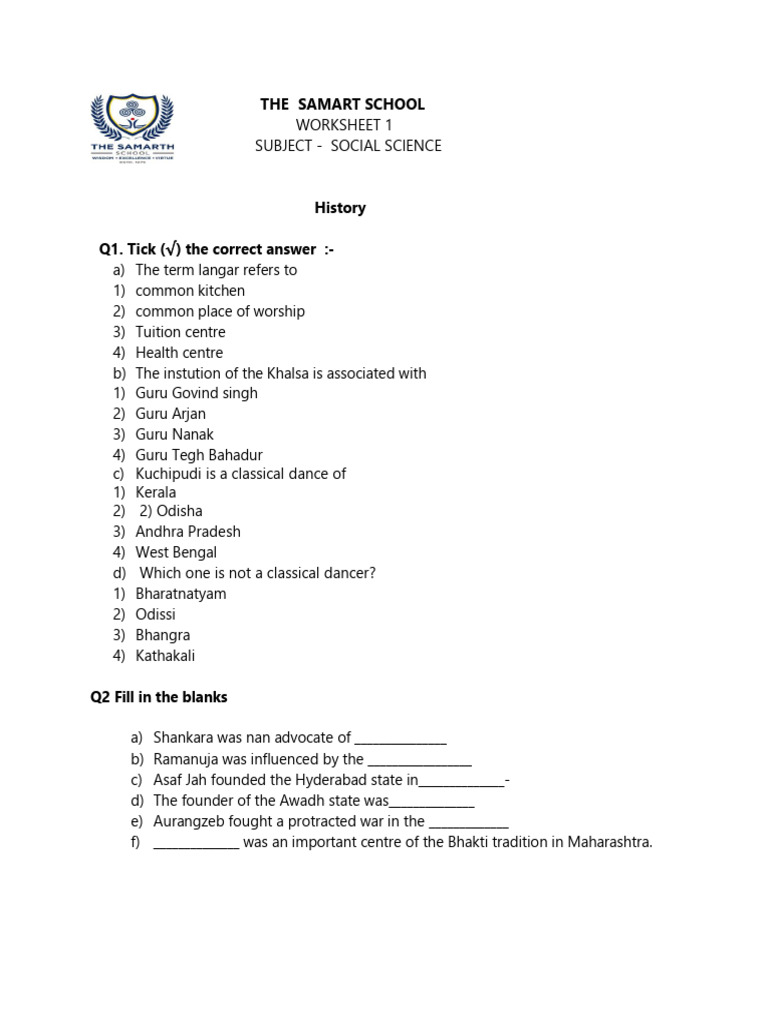 Worksheet 1 Class 7 Final Term | PDF