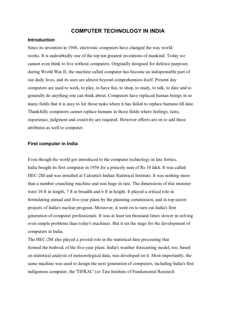 Computer Technology in India | PDF | Supercomputer | E Government