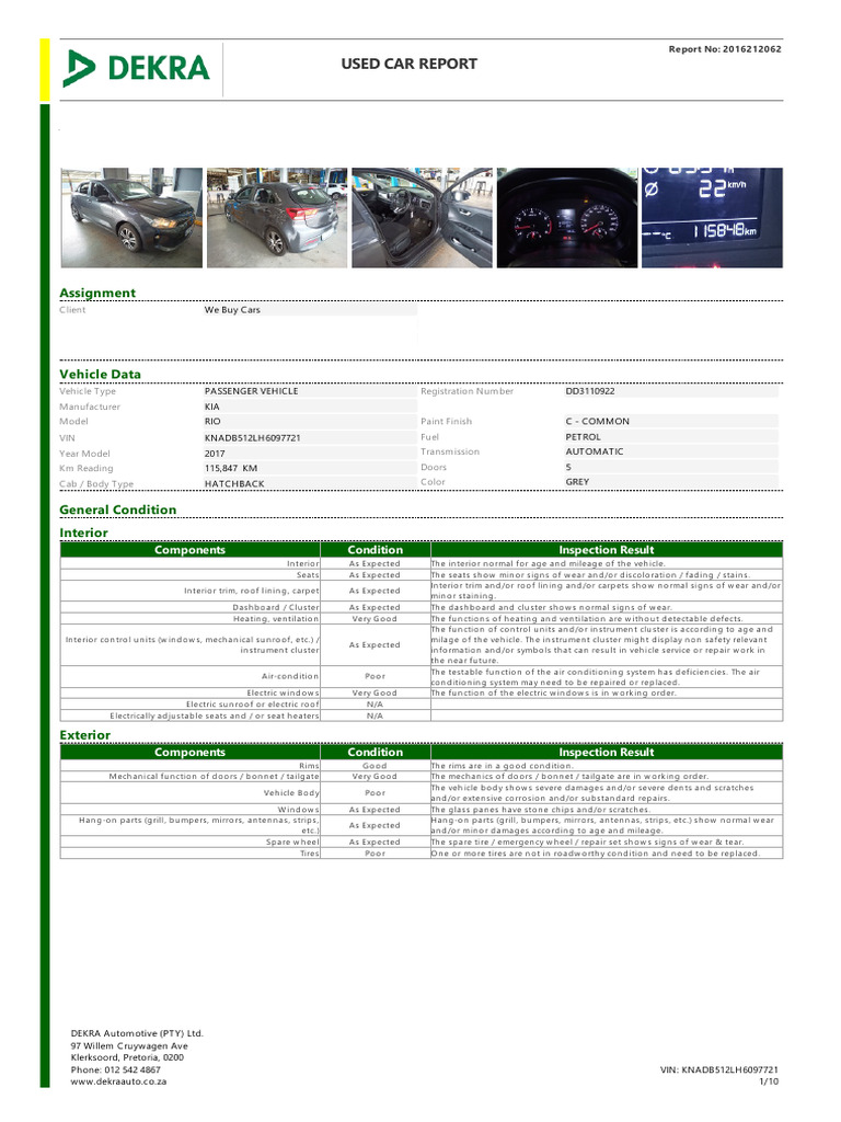 Dekra Report - DL592847 | PDF | Tire | Motor Vehicle