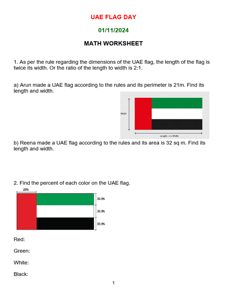 UAE Flag Day Math Questions | PDF