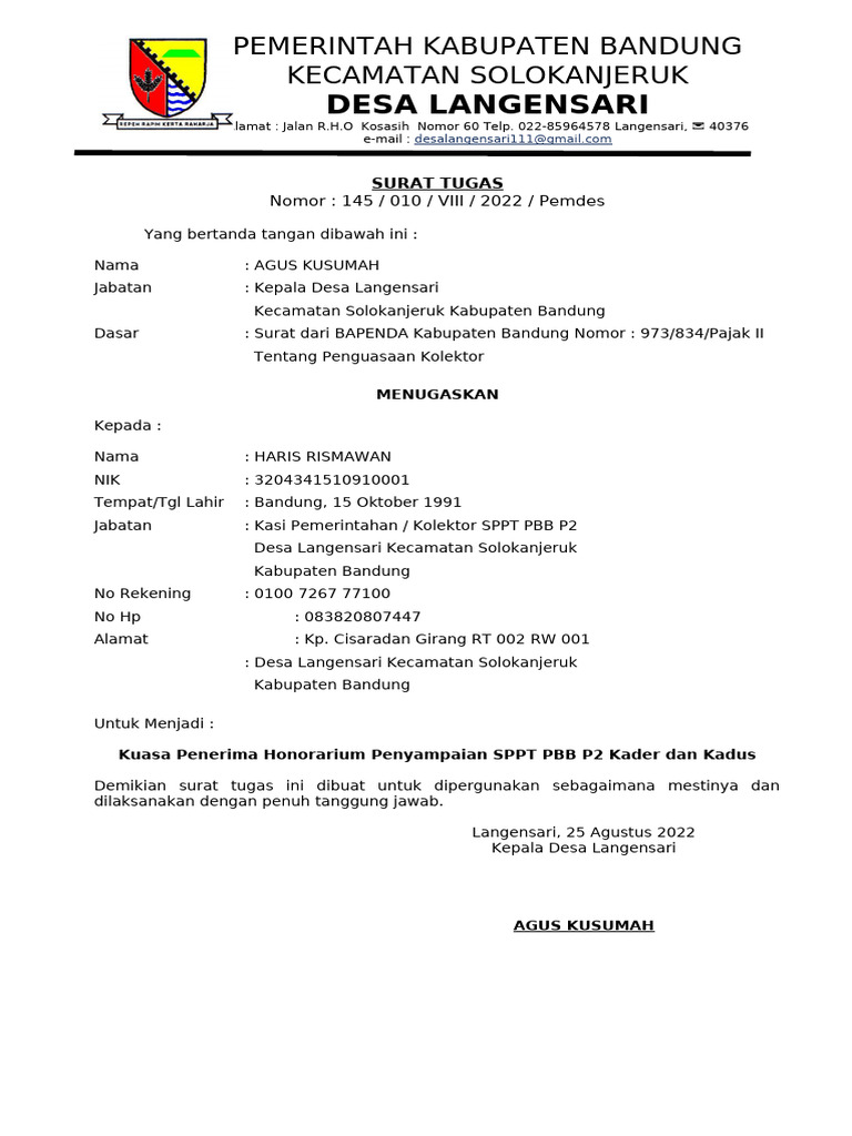 Surat Kuasa Penyampaian SPPT PBB p2 | PDF