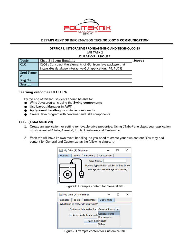 DFP50273 LAB TASK2 Student | PDF | Graphical User Interfaces | Computer Science