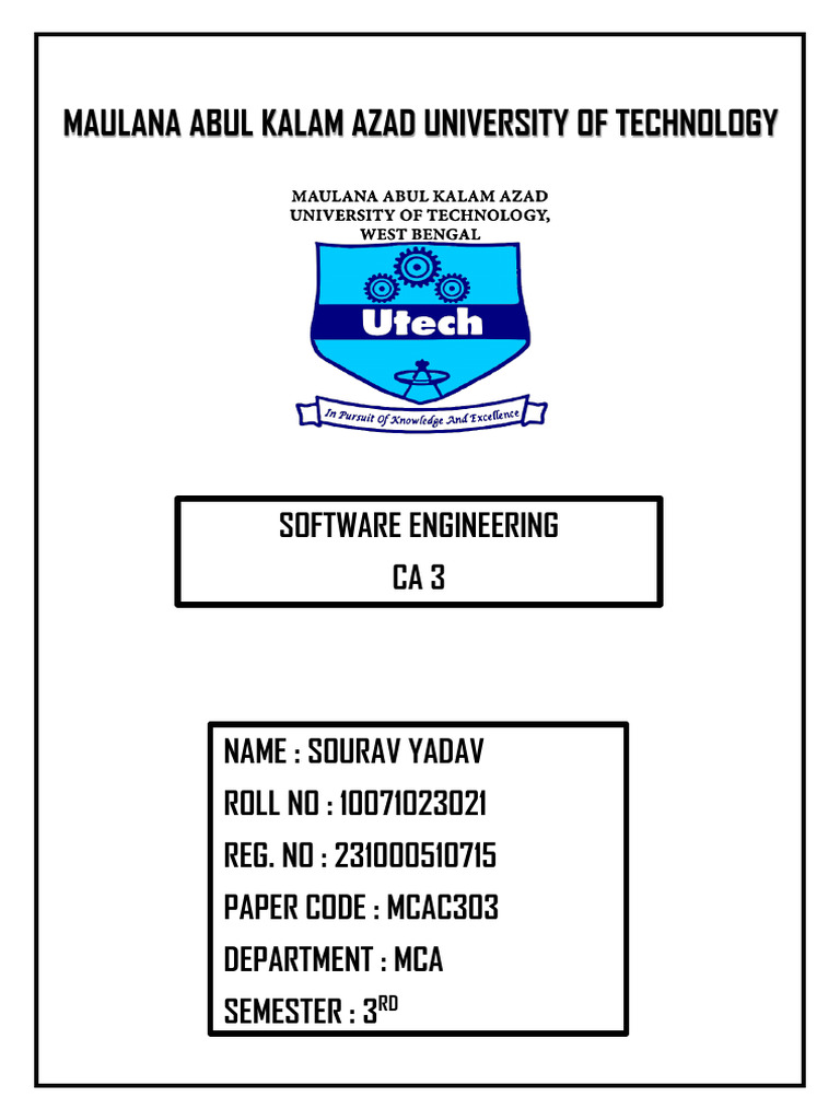 Software Enginnering Ca 3 Front Page | PDF
