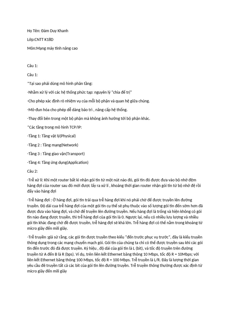 bài tập mmt | PDF