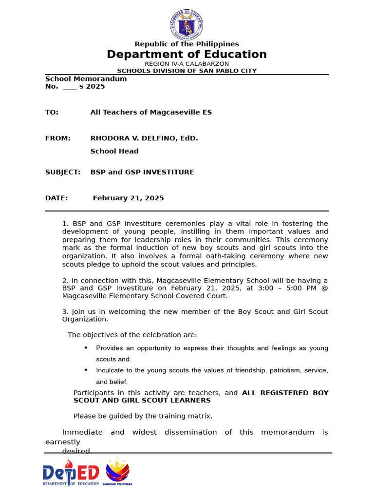 BSP and GSP Investiture Ceremony 2025 | PDF