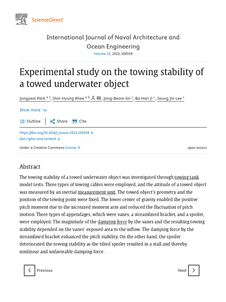 Experimental Study On The Towing Stability of A Towed Underwater Object ...