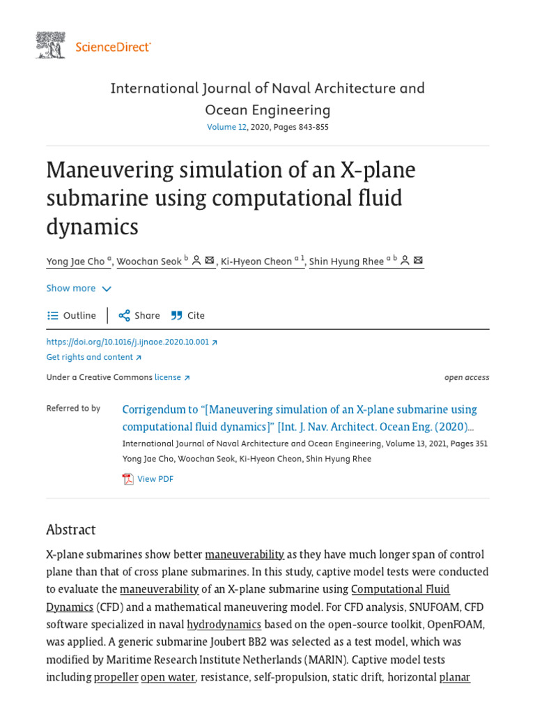 Maneuvering Simulation of an X-plane Submarine Using Computational Fluid Dynamics ...