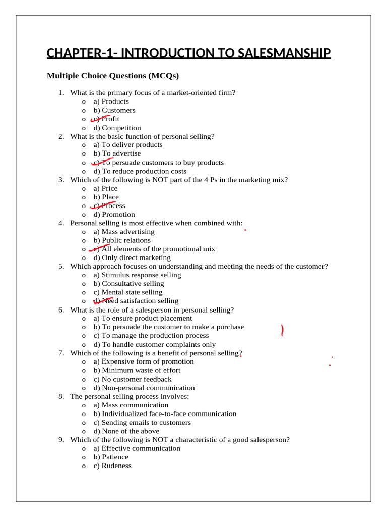 Chapter-1 Revision Questions | PDF | Sales | Marketing