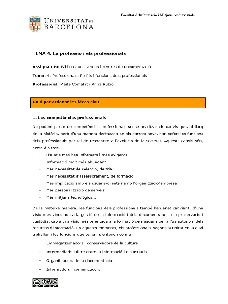 BACD Tema 4 Perfils Professionals Idees Clau | PDF