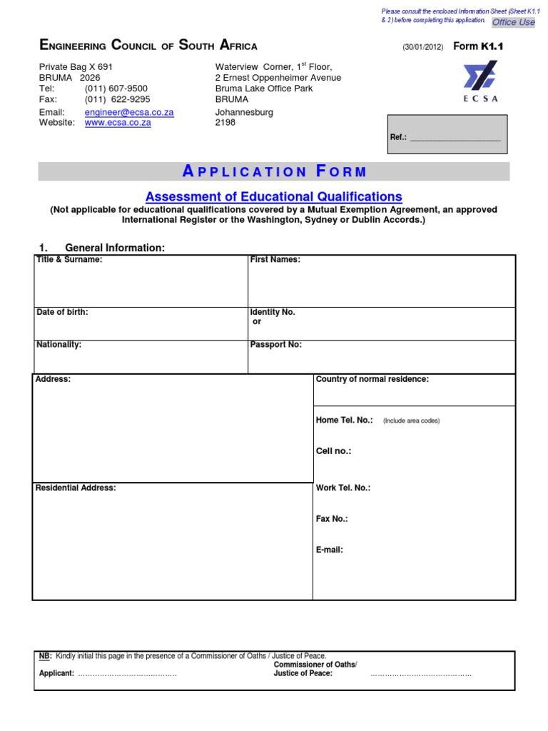 1K ECSA Assessment Foreign Educational Qualifications AppForm | PDF ...