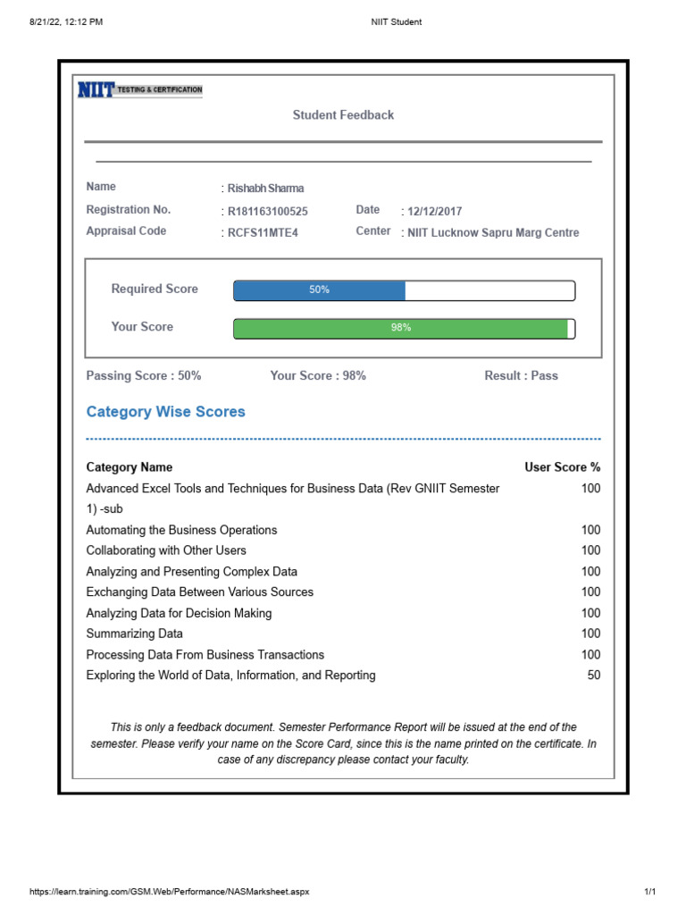 NIIT Student Excel | PDF