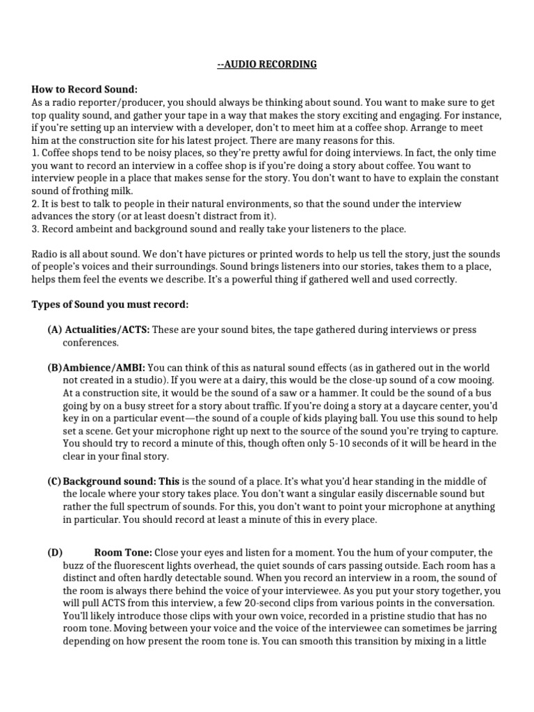 Sound Recording Tips for Radio Stories | PDF | Sound | Microphone