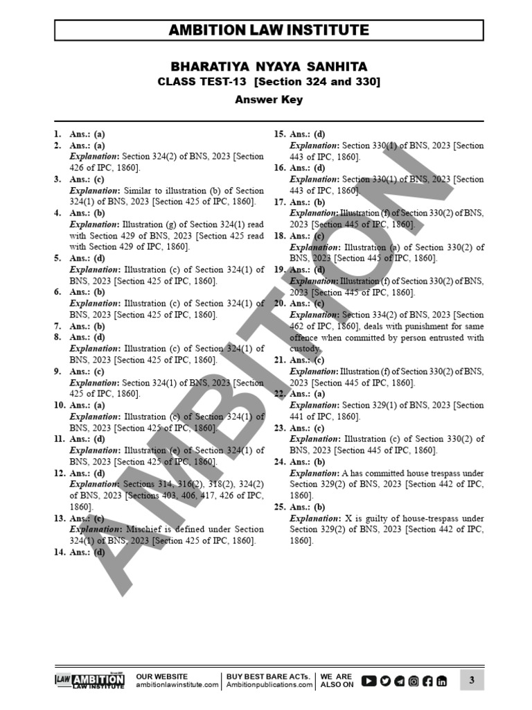 BNS Objective Test-13 (Ans.) | PDF | Jurisprudence | Political Law