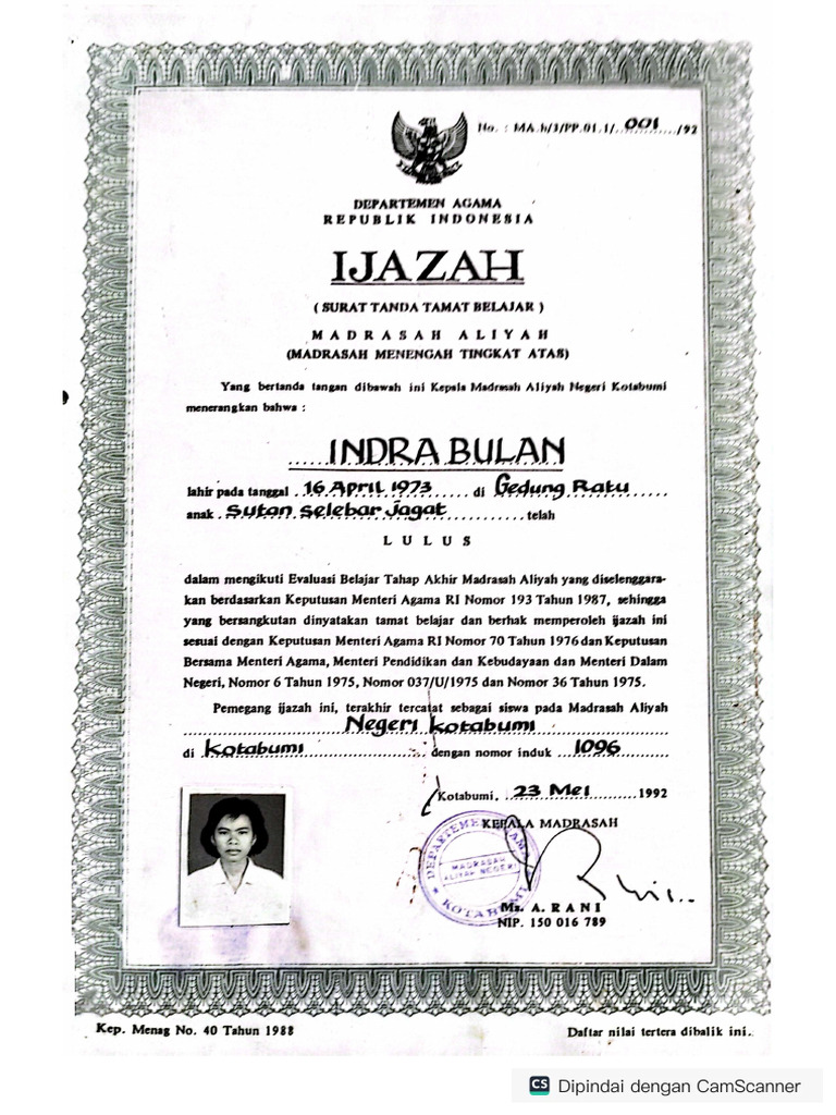 Indra Bulan - Ijazah Ma | PDF
