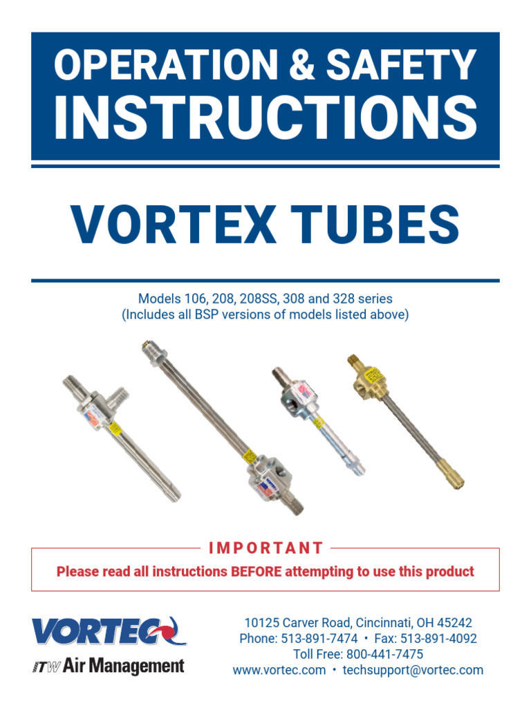 Manual Vortex Tubes Product Instructions | PDF | Equipment | Energy Technology