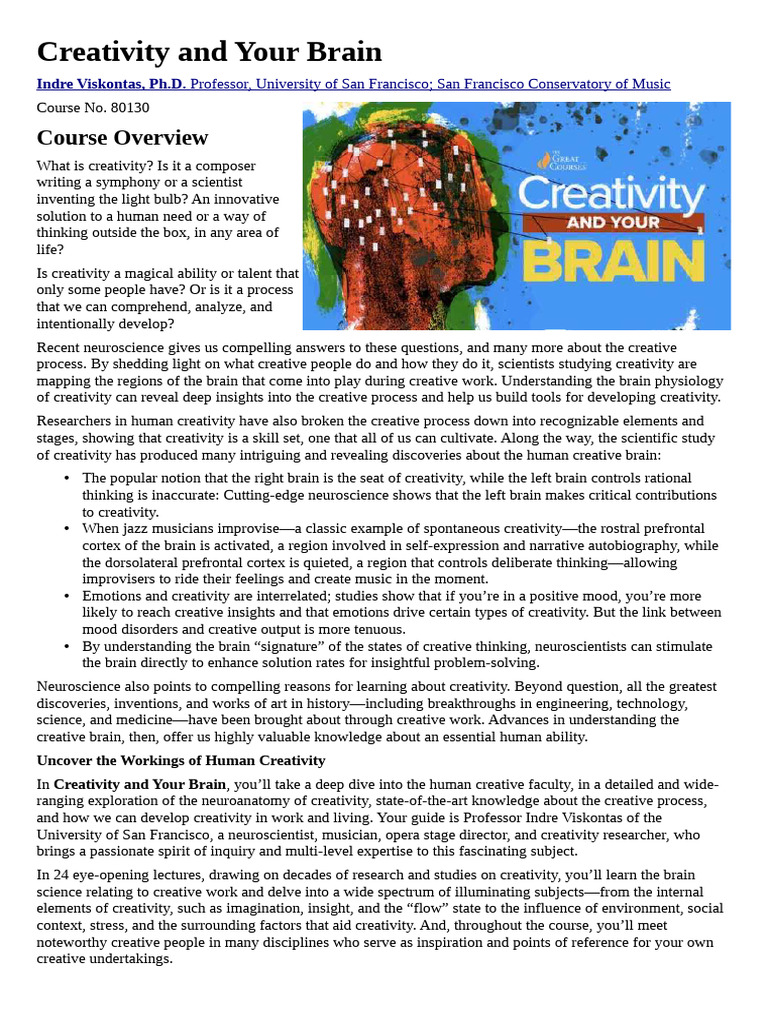 TTC Creativity and Your Brain | PDF | Creativity | Mental Disorder