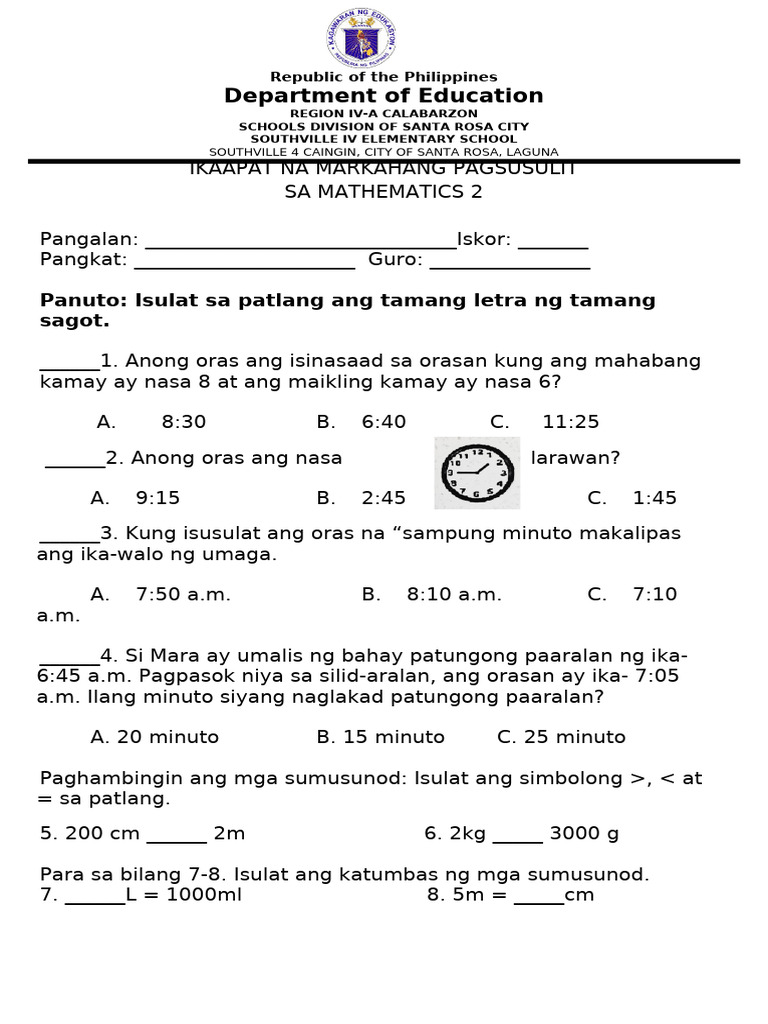4TH QT Math 2022 - 2023 | PDF