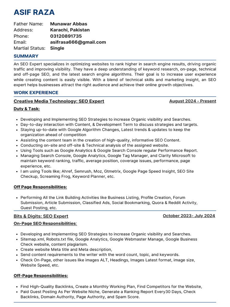Asif Raza Cv | PDF | Search Engine Optimization | Tag (Metadata)