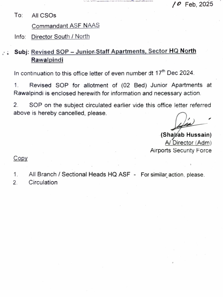 Revised SOP for Junior Staff Apartments | PDF | Government