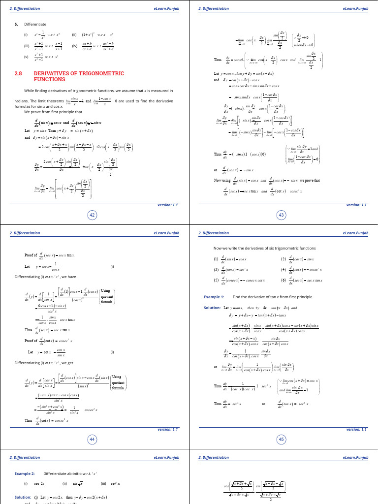 Exercise 2.5 (Derivative of Trignometric Functions) | PDF | Trigonometric Functions | Elementary ...
