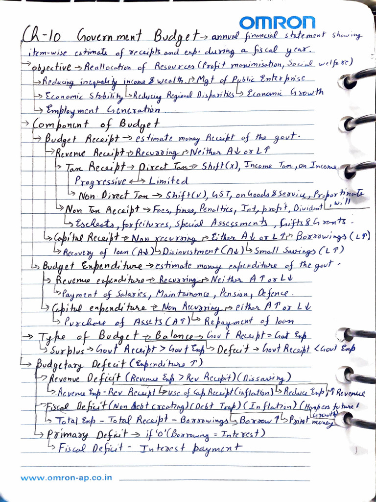 Class 12 Chatpet 10 Economics Government Budget | PDF