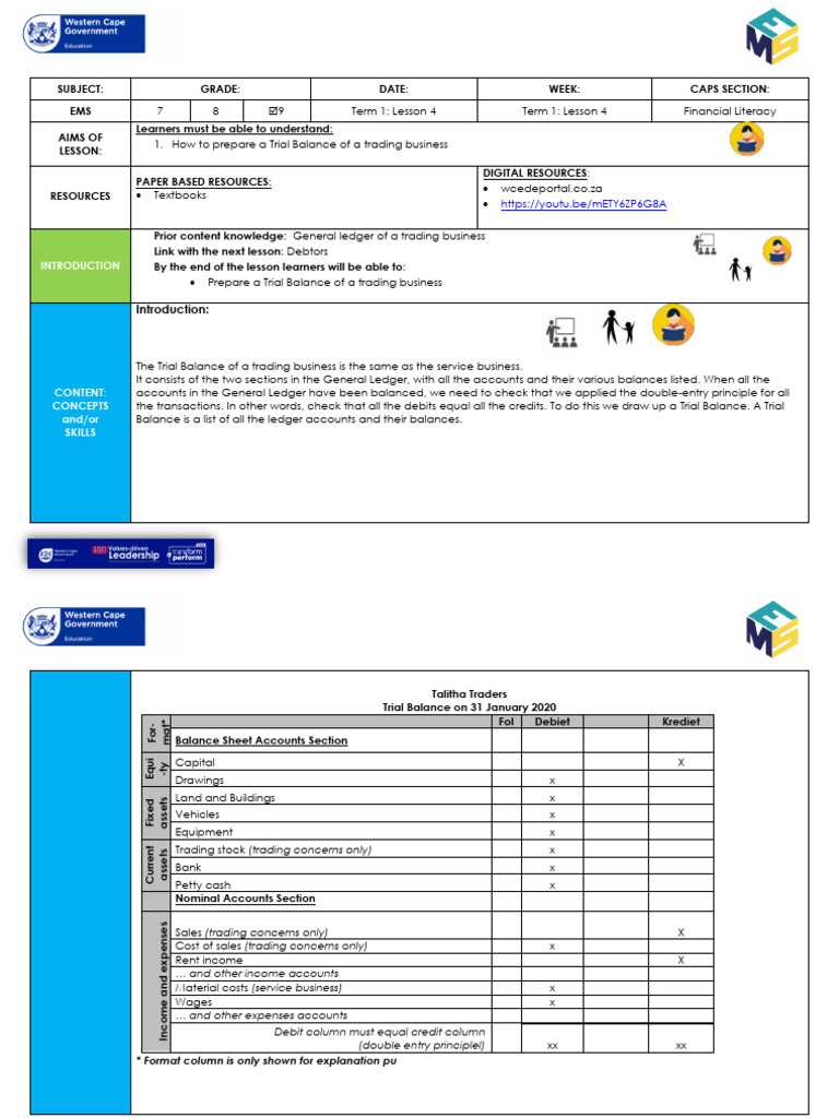 Lesson Plan Grade 9 EMS Term 1 Lesson 4 | PDF | Debits And Credits ...