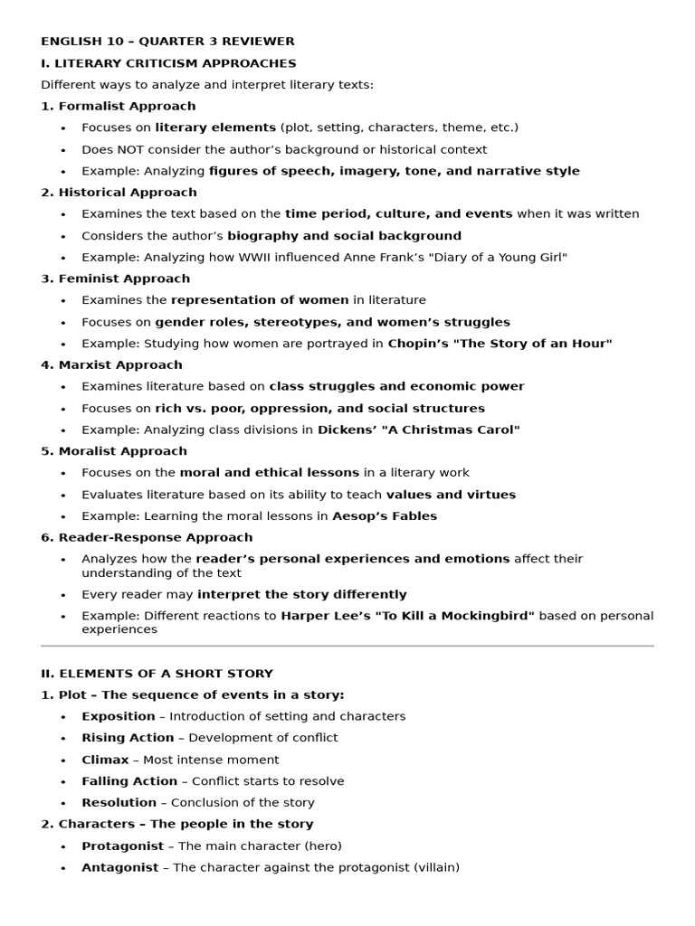 english-10-3rd-quarter-reviewer (2) | PDF | Essays | Narration