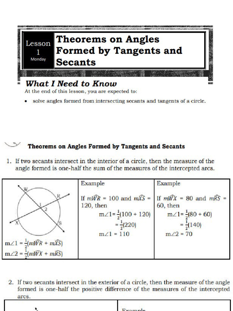 Theorems On Angles Form by Secants and Tangent | PDF