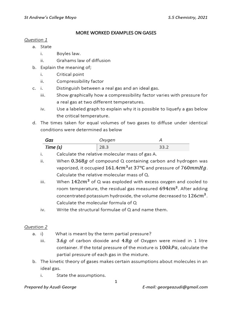More Worked Examples On Gases | PDF | Gases | Liquids