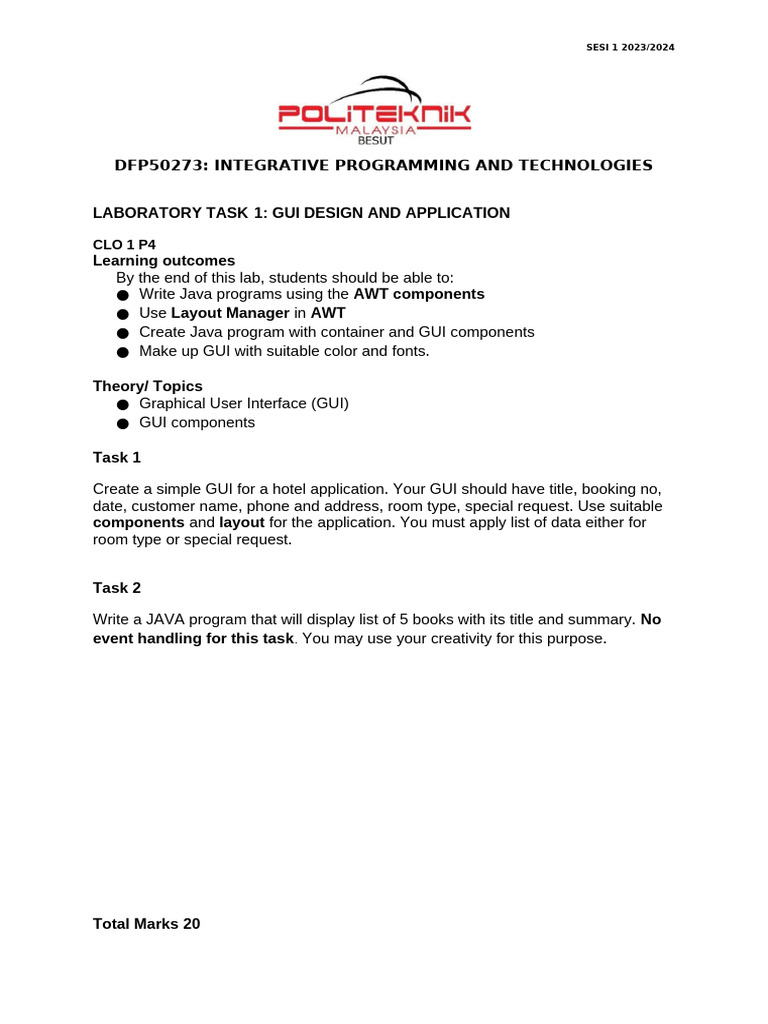 DFP50273 LAB TASK1- CHAP1 (7) | PDF | Graphical User Interfaces | Information Technology