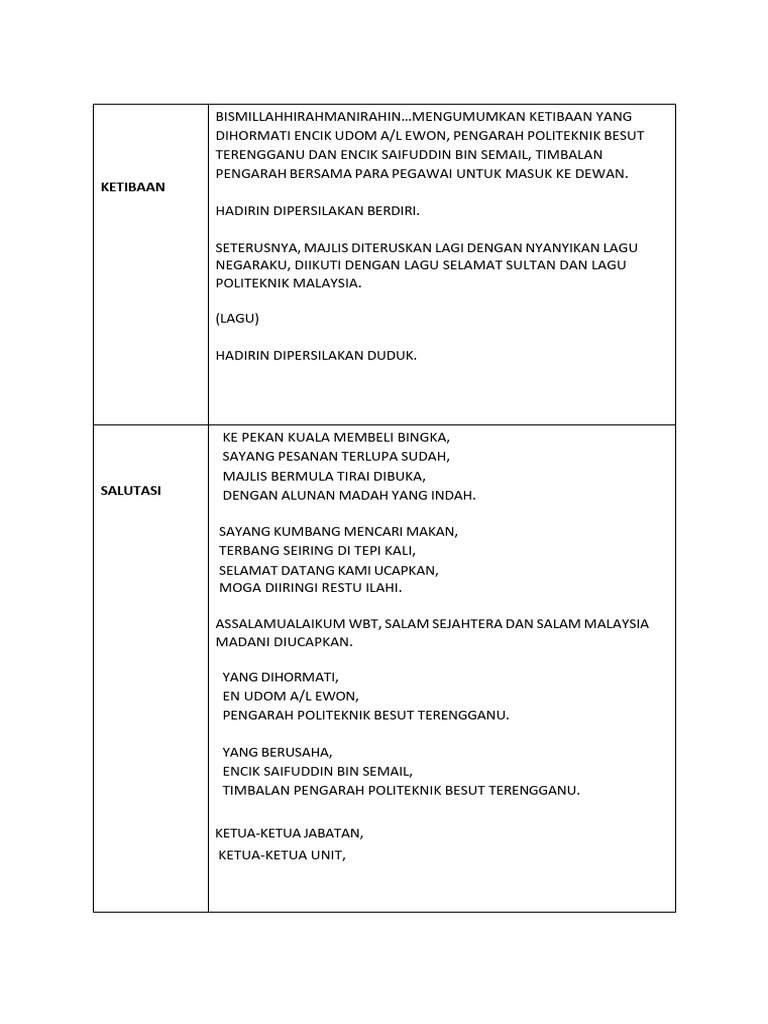 Skrip Emcee (Program Amanat Pengarah Dan Akj) | PDF