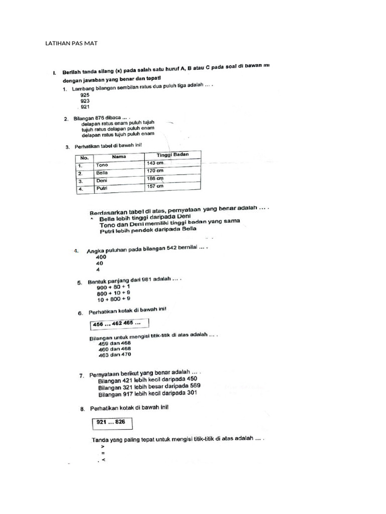 LATIHAN PAS MAT | PDF
