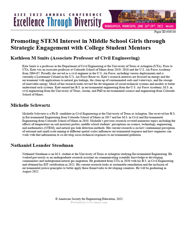 Smitsetal2022ASEEpromoting Stem Interest in Middle School Girls Through ...