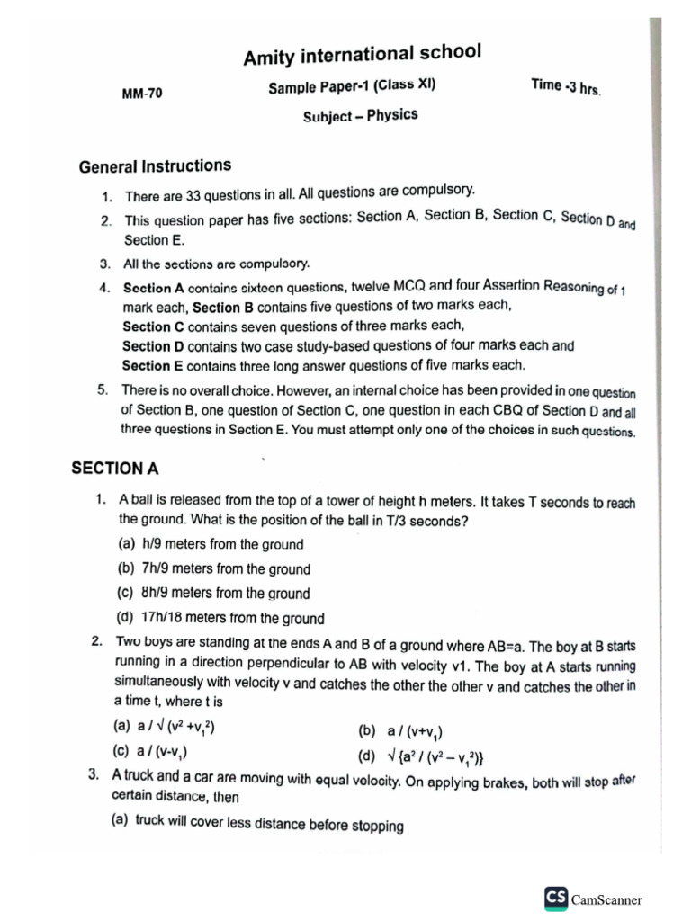 Physics Sample Paper | PDF