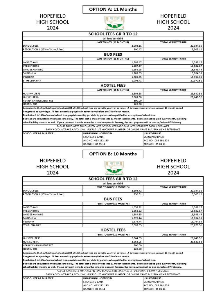 HSH Fees School Bus Hostel | PDF | Personal Finance | Money