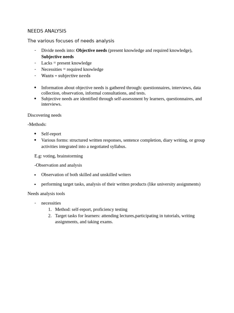 Needs Analysis | PDF