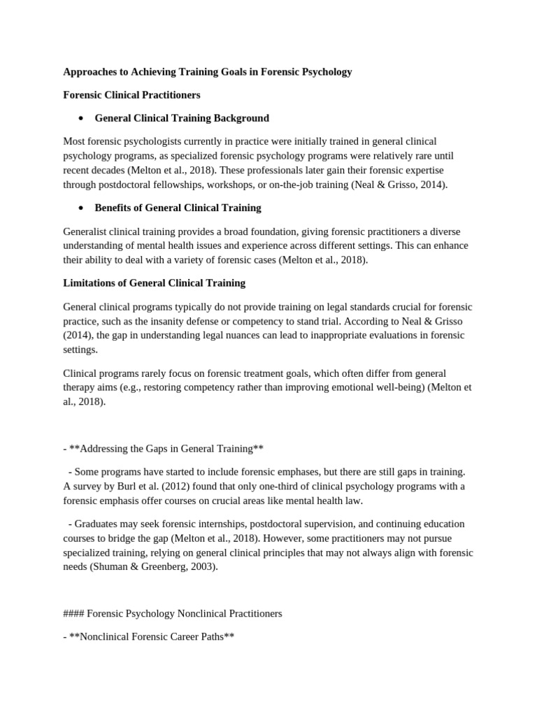 Approaches To Achieving Training Goals in Forensic Psychology | PDF ...