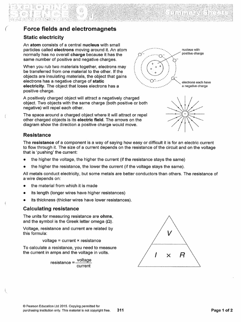 9J Electromagnets and Force Fields Summary Sheet | PDF