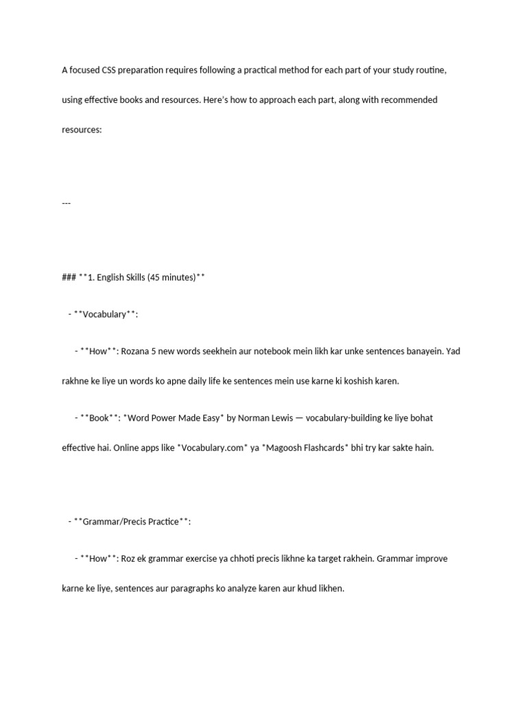 A focused CSS preparation requires following a practical method for each part of your study ...