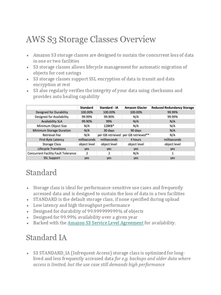 AWS S3 Storage Classes Explained | PDF | Data | Computer Data Storage