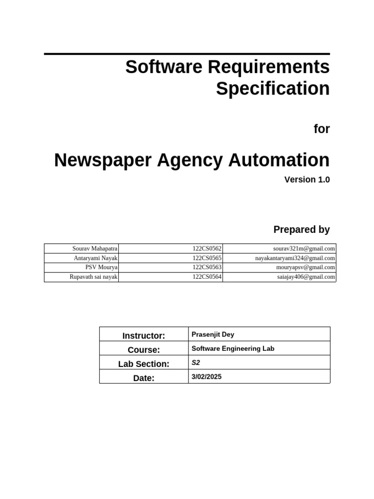 Newspaper Agency Automation SRS Document | PDF | Databases | Software ...