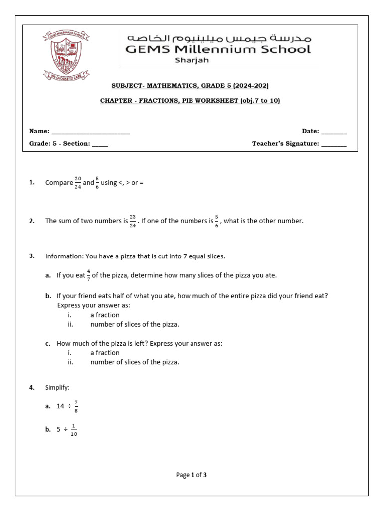 Fractions_PIE Obj.7 to 10_21st January 2025 | PDF | Mathematics | Arithmetic