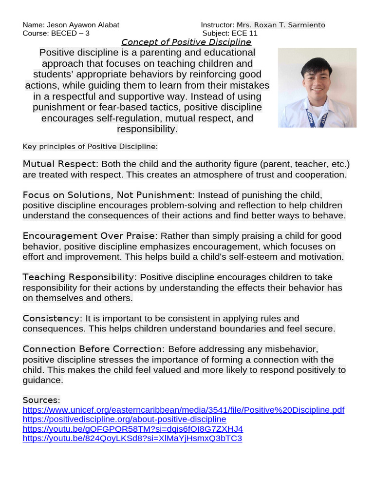 Concept of Positive Discipline HANDOUT | PDF | Disciplines | Teachers